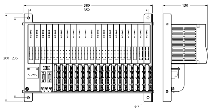 excom I/O System - Module Rack for 16 Modules, Zone 2