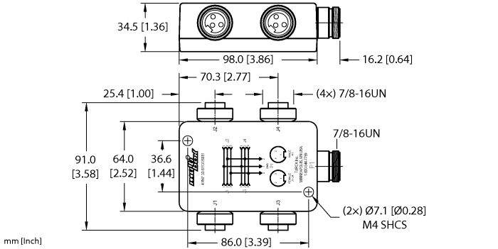 Passive Actuator/Sensor Junction Box, 4 Ports - 7/8” minifast I/O Ports