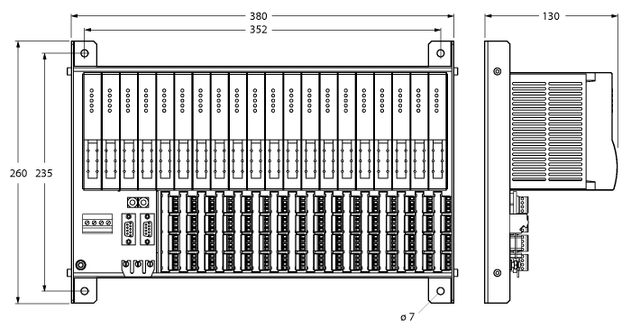excom I/O System - Module Rack, Non-Ex, for 16 Modules