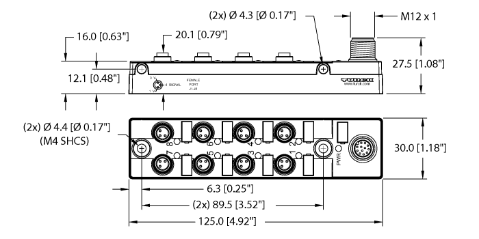 Passive Actuator/Sensor Junction Box, 8 Ports - M8 snap, 3 pole I/O ...