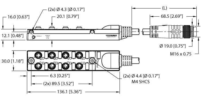 Passive Actuator/Sensor Junction Box, 8 Ports - M8, 3 pole I/O port ...