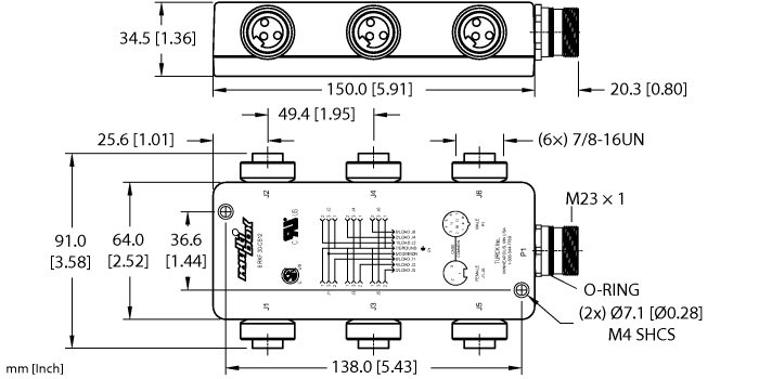 Passive Actuator/Sensor Junction Box, 6 Ports - 7/8” minifast I/O Ports