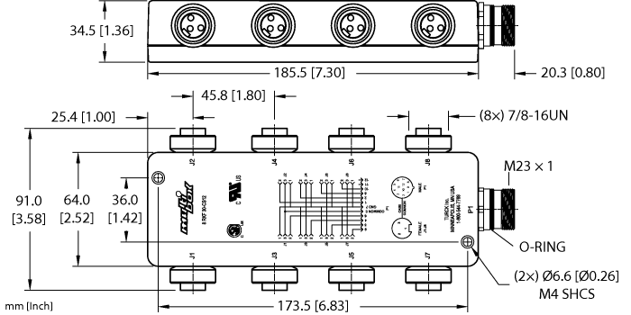 Passive Actuator/Sensor Junction Box, 8 Ports - 7/8” minifast I/O Ports