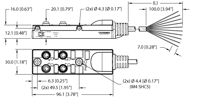 Passive Actuator/Sensor Junction Box, 4 Ports - M8 snap, 4 pole I/O ...