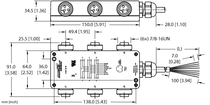 Passive Actuator/Sensor Junction Box, 6 Ports - 7/8” minifast I/O Ports