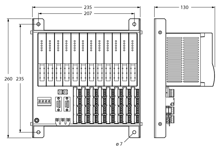 excom I/O System - Module rack, non-Ex, for 8 modules