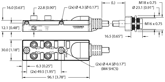 Passive Actuator/Sensor Junction Box, 4 Ports - M8, 4 pole I/O port ...