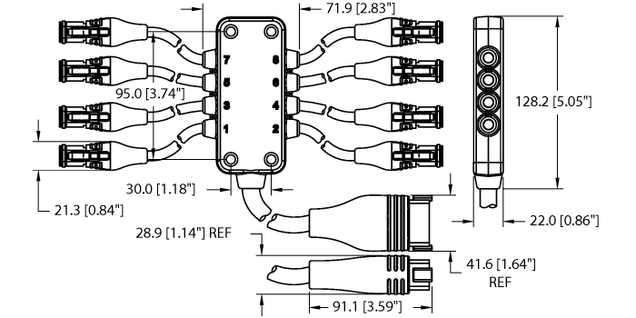 Passive Actuator/Sensor Junction Box, 8 Ports - DT06-2S, 2 pole I/O ...