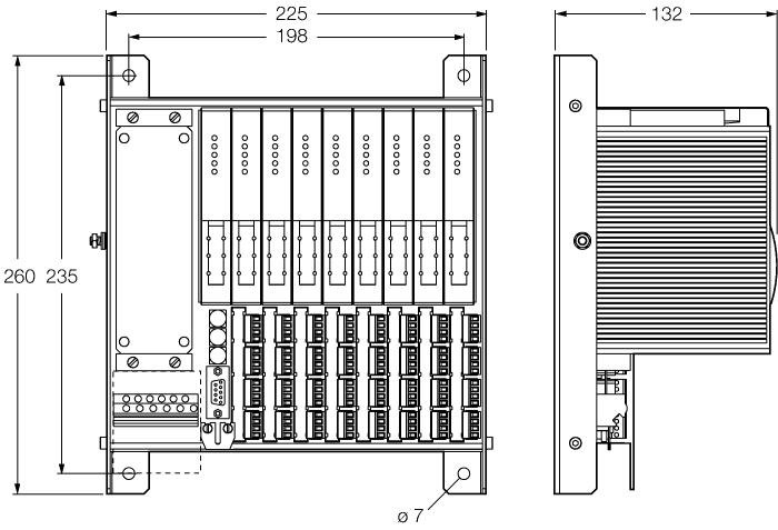 excom I/O System - 24 VDC module rack for 8 modules