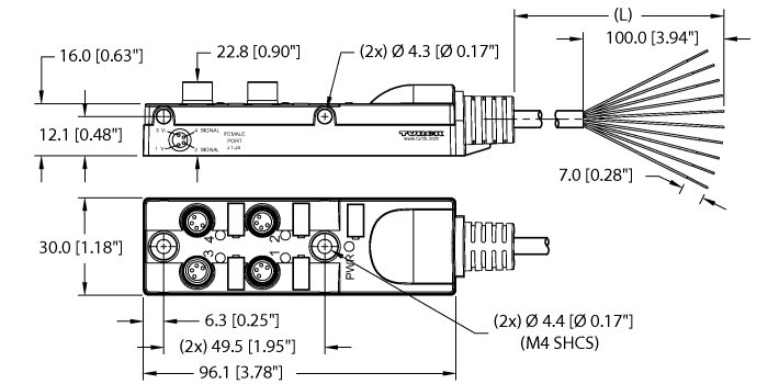 Passive Actuator/Sensor Junction Box, 4 Ports - M8, 4 pole I/O port ...