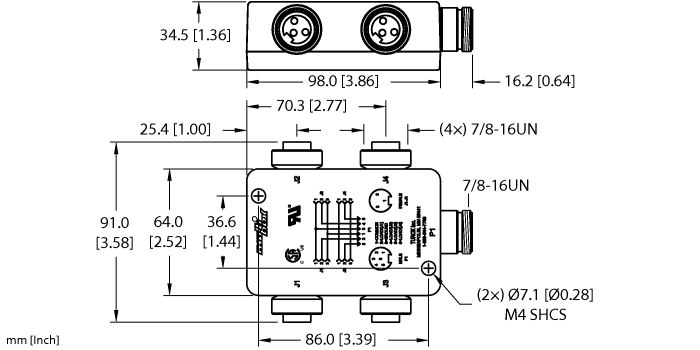 Passive Actuator/Sensor Junction Box, 4 Ports - 7/8” minifast I/O Ports