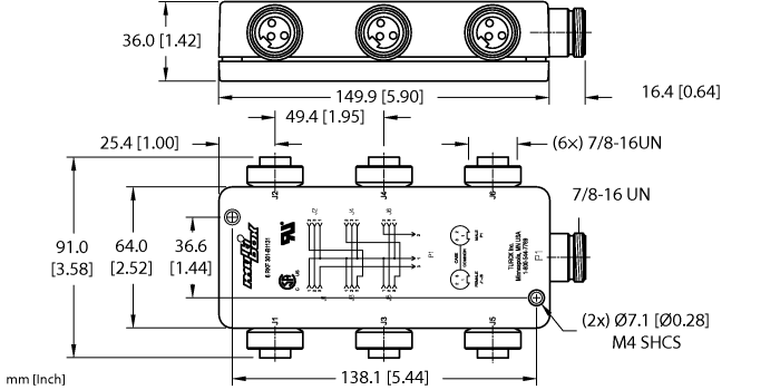 Passive Actuator/Sensor Junction Box, 6 Ports - 7/8” minifast I/O Ports