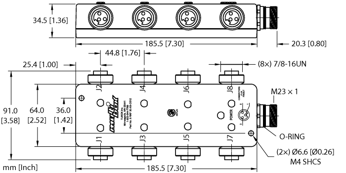 Passive Actuator/Sensor Junction Box, 8 Ports - 7/8” minifast I/O Ports