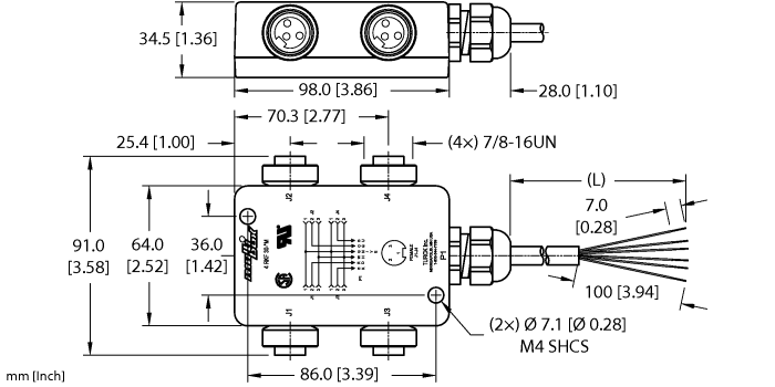 Passive Actuator/Sensor Junction Box, 4 Ports - 7/8” minifast I/O Ports