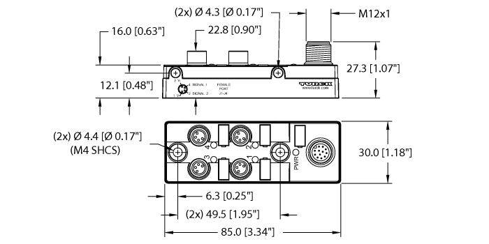 Passive Actuator/Sensor Junction Box, 4 Ports - M8 x 1 I/O port with ...