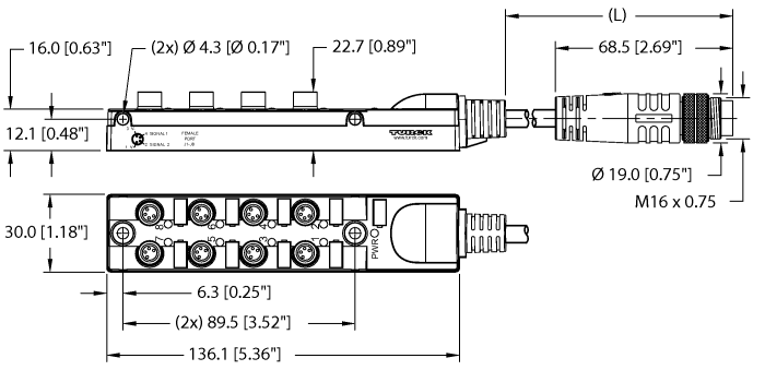Passive Actuator/Sensor Junction Box, 8 Ports - M8, 4 pole I/O port ...