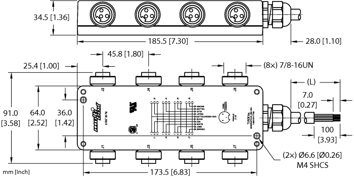 Passive Actuator/Sensor Junction Box, 8 Ports - 7/8” minifast I/O Ports