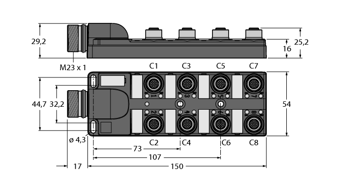 Passive Actuator/Sensor Junction Box, 8 Ports - M12 x 1 I/O port with ...