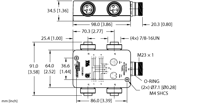 Passive Actuator/Sensor Junction Box, 4 Ports - 7/8” minifast I/O Ports