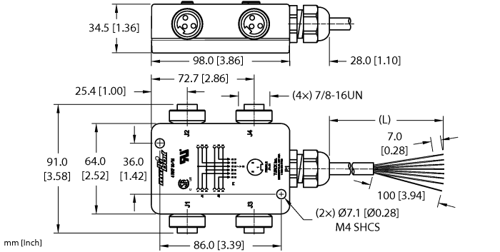 Passive Actuator/Sensor Junction Box, 4 Ports - 7/8” minifast I/O Ports