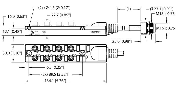 Passive Actuator/Sensor Junction Box, 8 Ports - M8, 4 pole I/O port ...