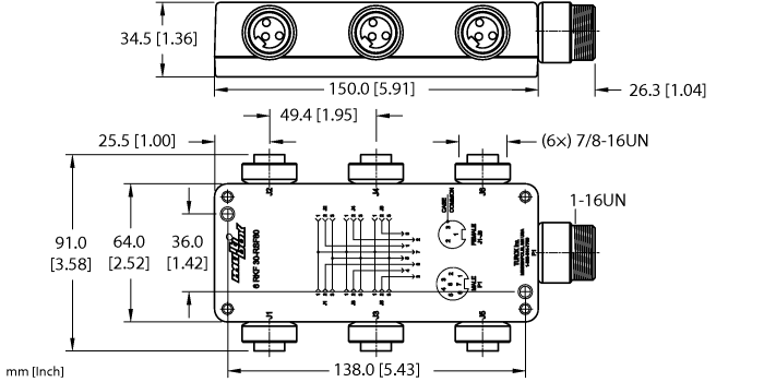 Passive Actuator/Sensor Junction Box, 6 Ports - 7/8” minifast I/O Ports