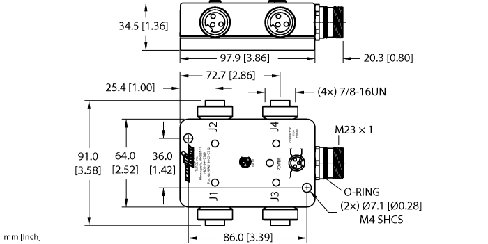 Passive Actuator/Sensor Junction Box, 4 Ports - 7/8” minifast I/O Ports
